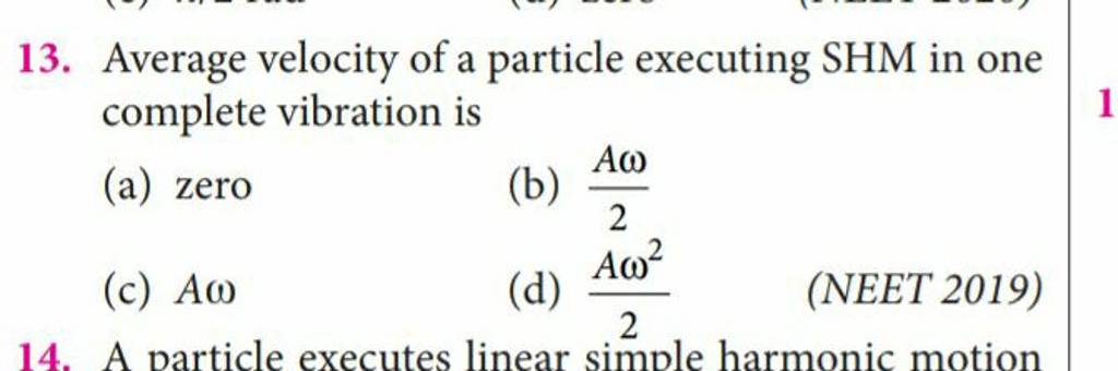 Average Velocity Of A Particle Executing Shm In One Complete Vibration Is 7781