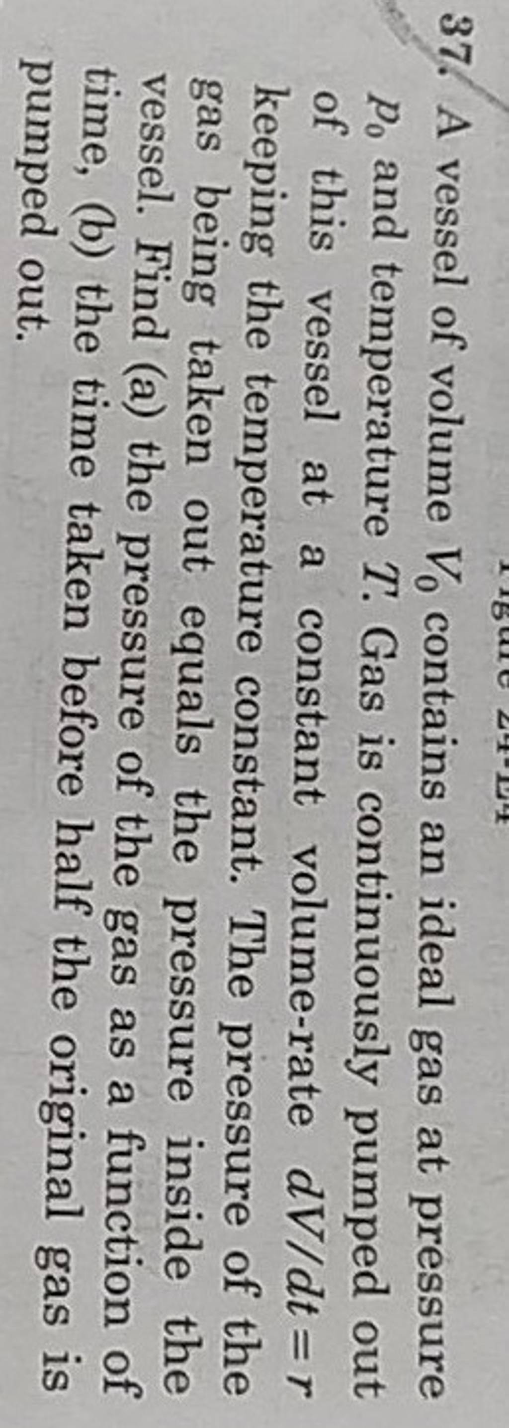 37. A vessel of volume V0 contains an ideal gas at pressure p0 and temp..