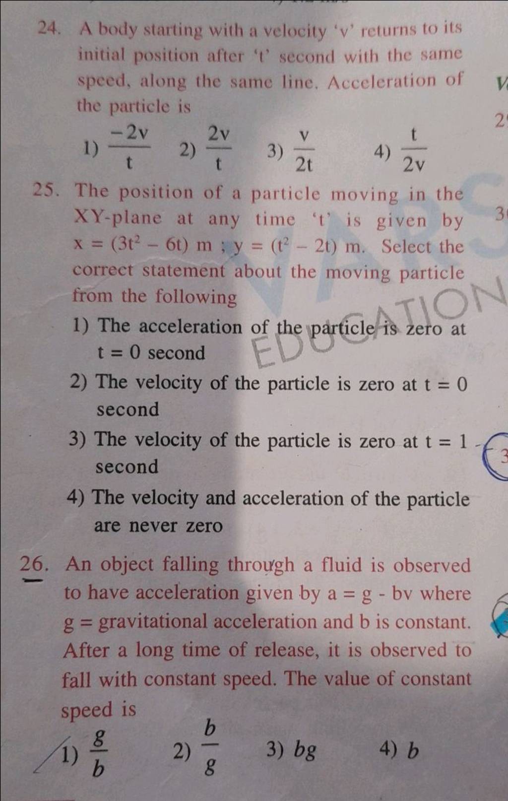 An Object Falling Throưgh A Fluid Is Observed To Have Acceleration Given