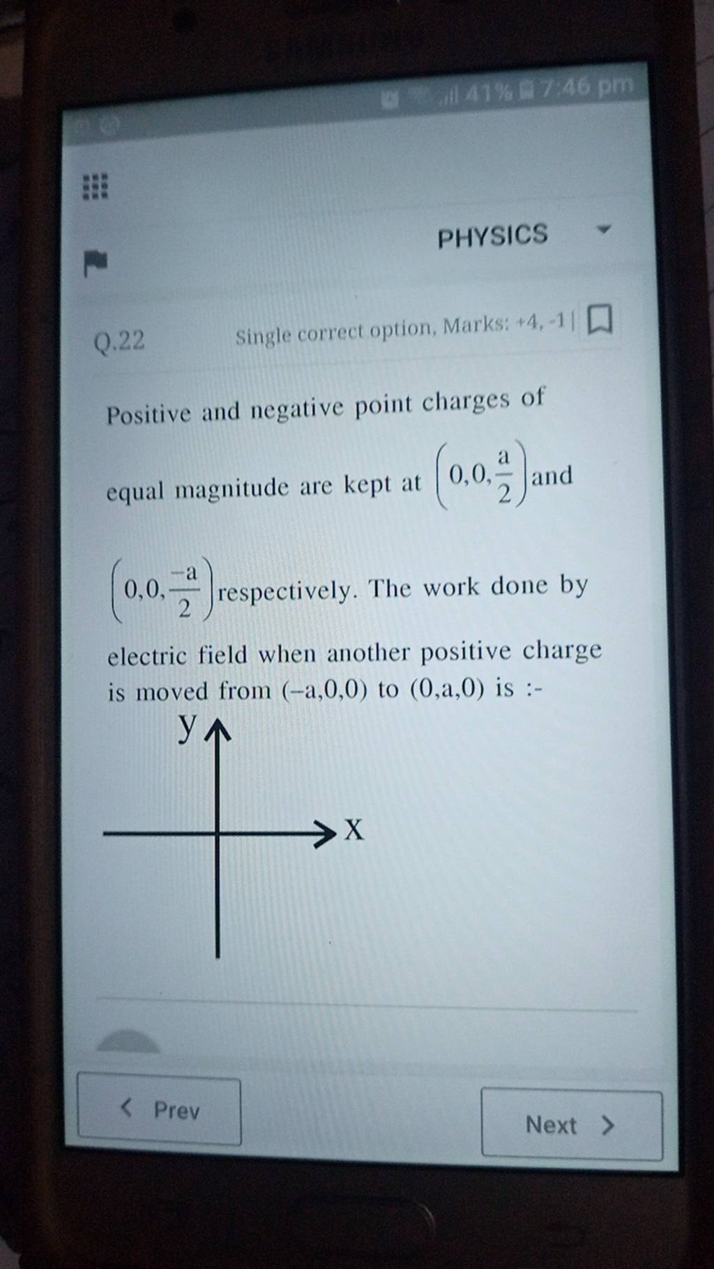PHYSICS Q.22 Single correct option, Marks: +4,−1midsquare Positive and ne..