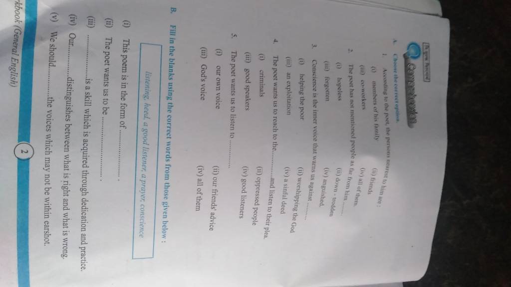 Fill in the blanks using the correct words from those given below : liste..