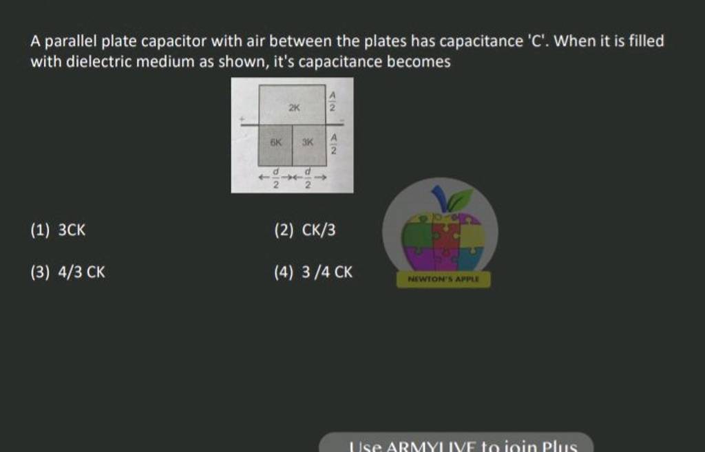 A parallel plate capacitor with air between the plates has capacitance C..