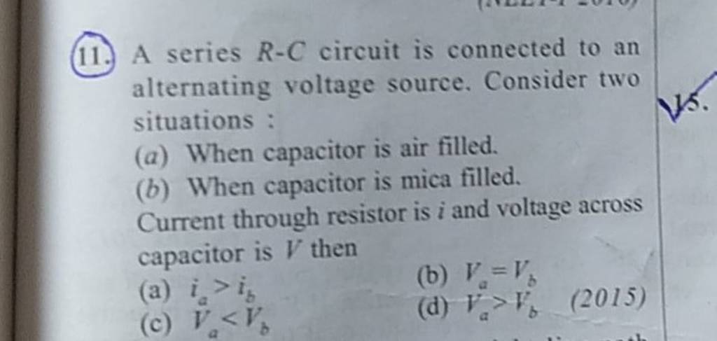 Current through resistor is i and voltage across capacitor is V then..