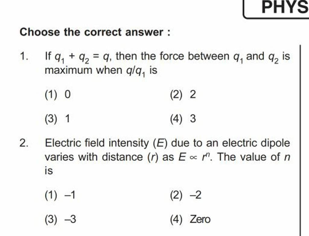 Electric field intensity (E) due to an electric dipole varies with distan.. Electric field intensity (E) due to an electric dipole varies with distan..