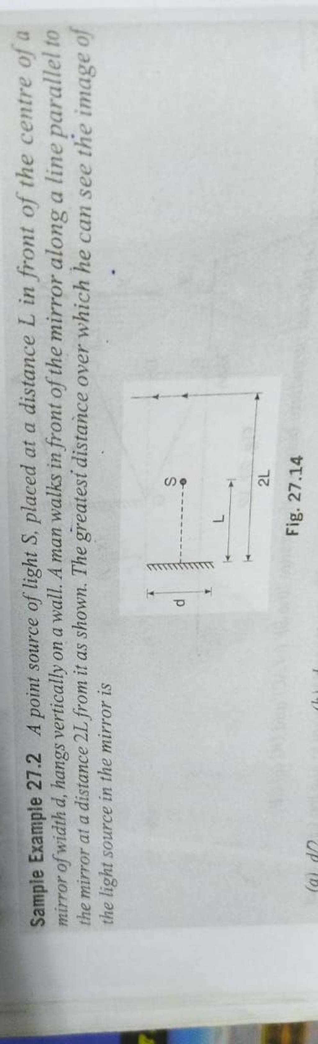 Sample Example 27.2 A point source of light S, placed at a distance L in
