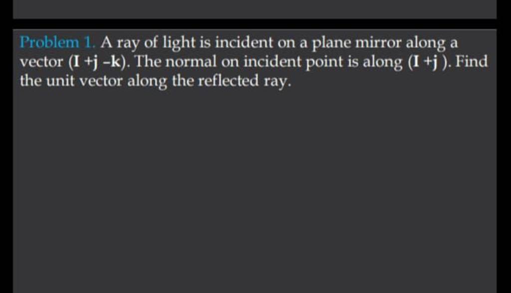 Problem 1. A ray of light is incident on a plane mirror along a vector (m..