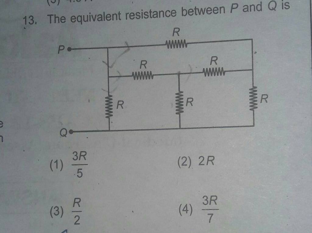 The equivalent resistance between P and Q is | Filo