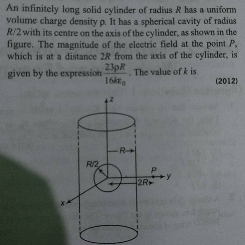 An infinitely long solid cylinder of radius R has a uniform volume charge.. An infinitely long solid cylinder of radius R has a uniform volume charge..