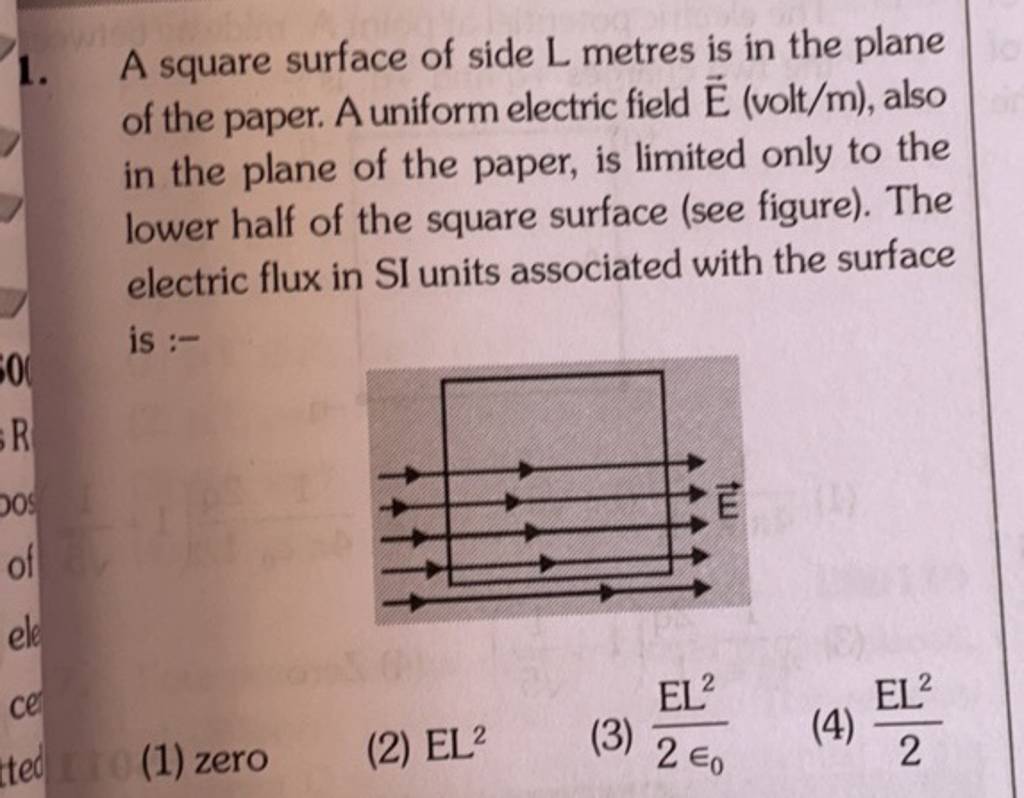 1. A square surface of side L metres is in the plane of the paper. A unif..