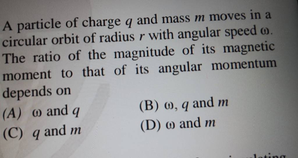 A particle of charge q and mass m moves in a circular orbit of radius r w..