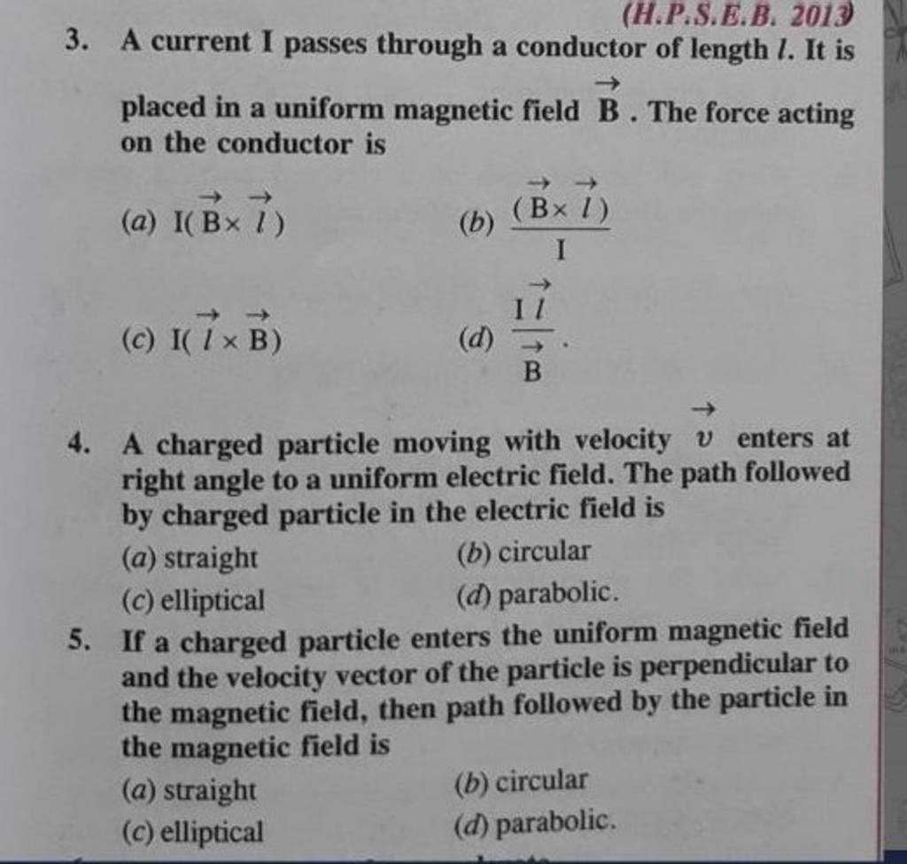 A charged particle moving with velocity vecv enters at right angle to a u..
