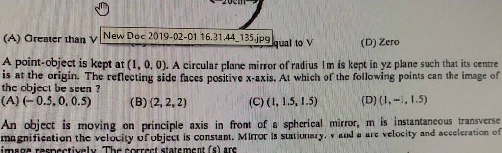 A Point Object Is Kept At 100 A Circular Plane Mirror Of Radius 1mat 6844