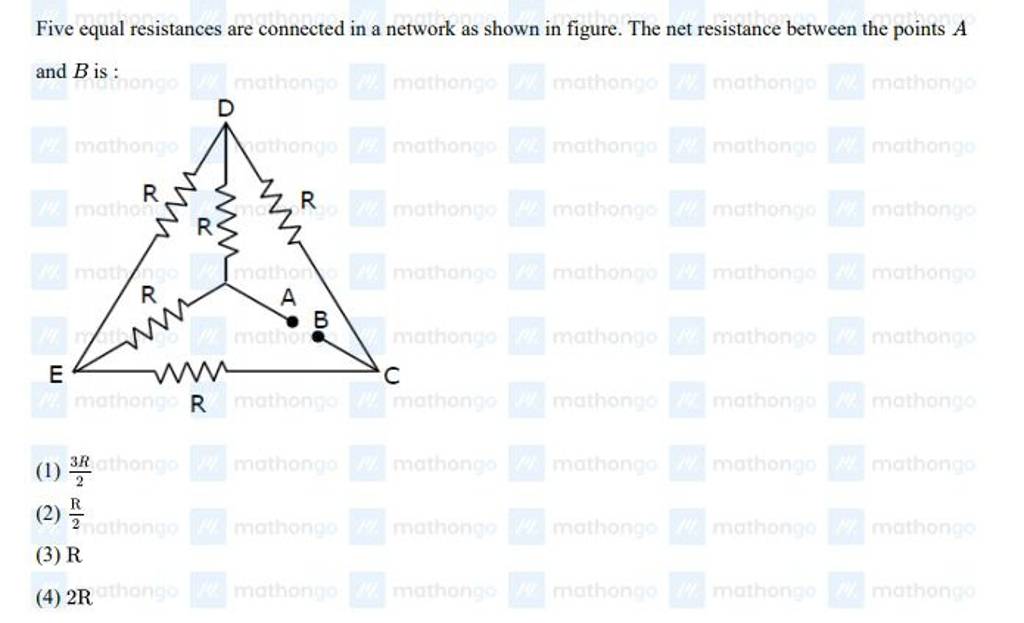 Five equal resistances are connected in a network as shown in figure. The..