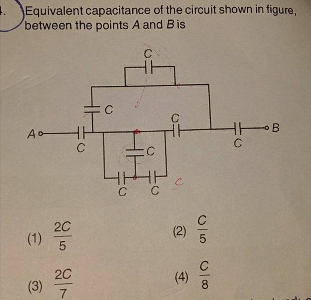 Equivalent capacitance of the circuit shown in figure, between the points..
