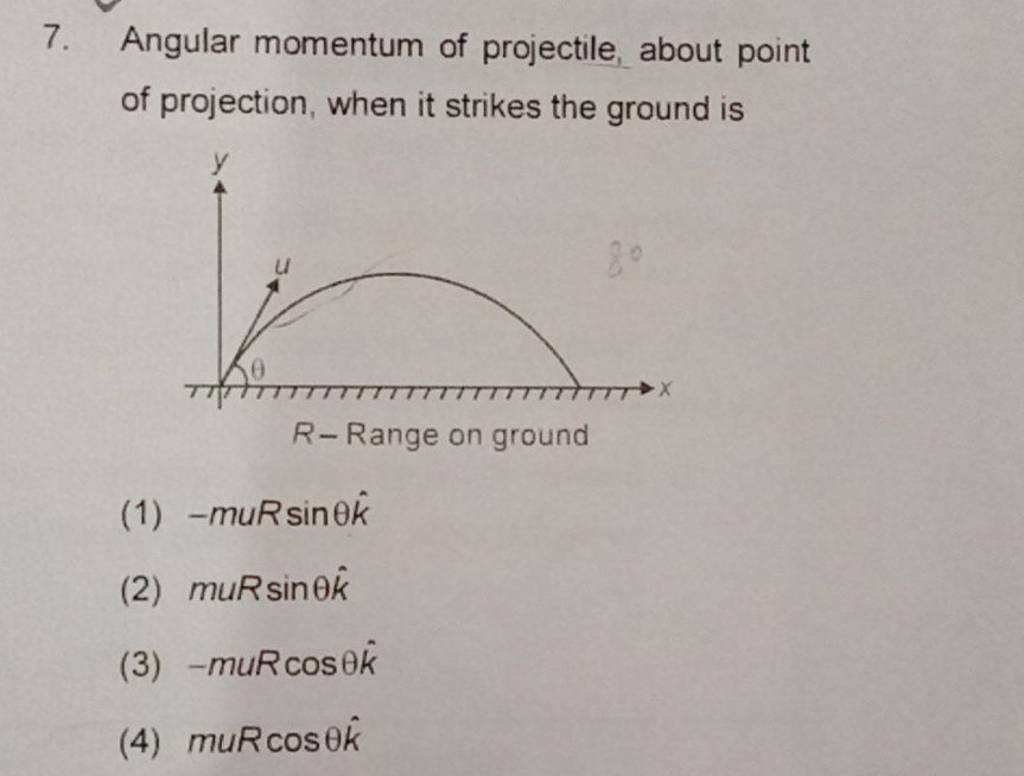 Angular momentum of projectile, about point of projection, when it strike..