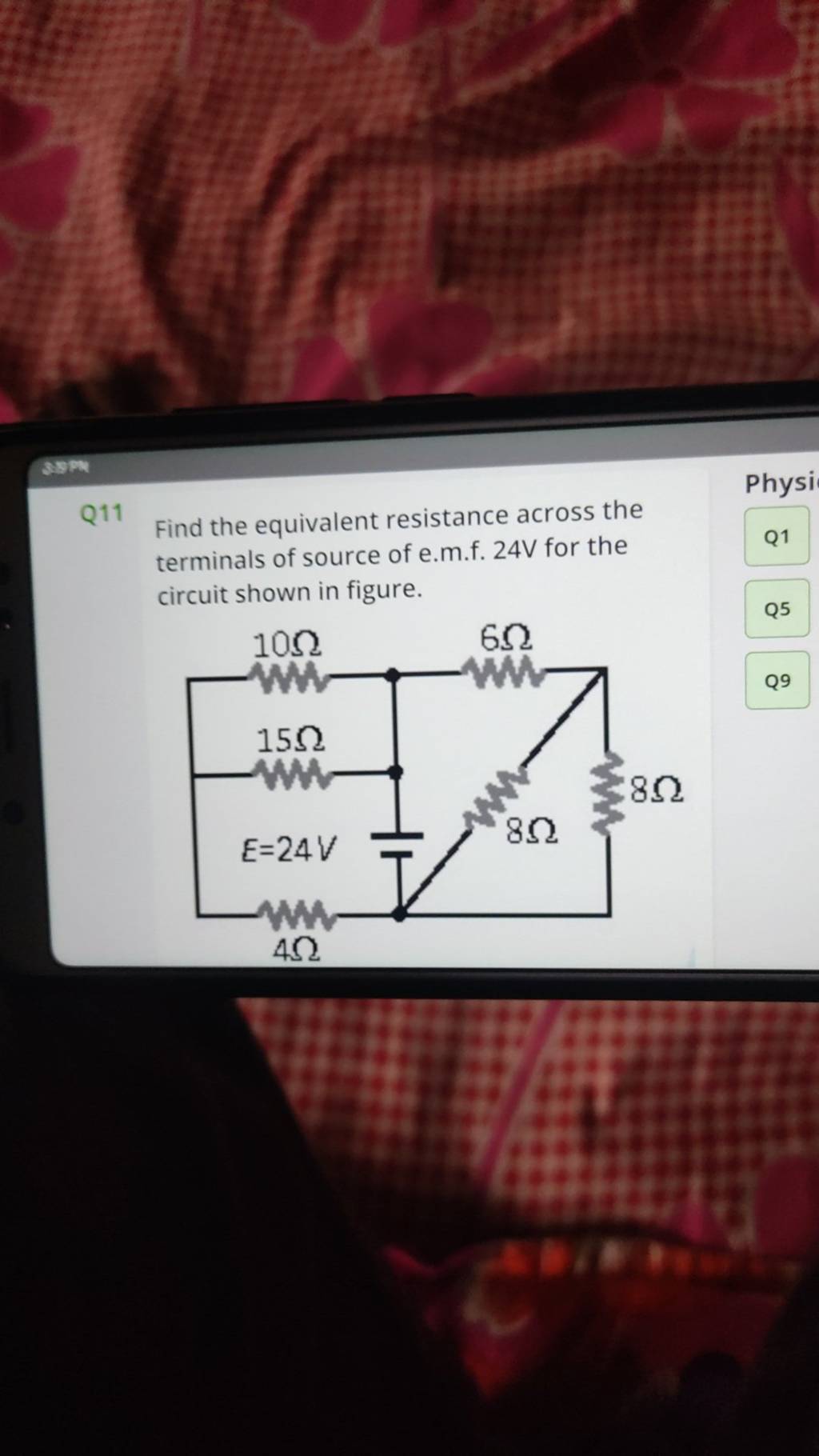 Q11 Find the equivalent resistance across the terminals of source of e.m...