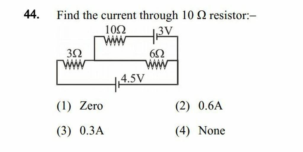 Find the current through 10Omega resistor:- | Filo