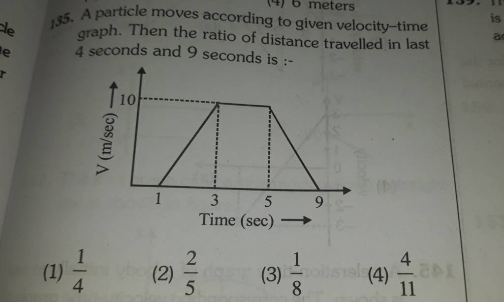 A particle moves according to given velocity-time graph. Then the ratio o..