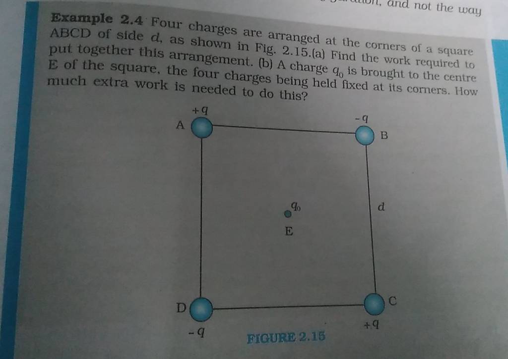Example 2.4. Four charges are arranged at the corners of a square ABCD of..