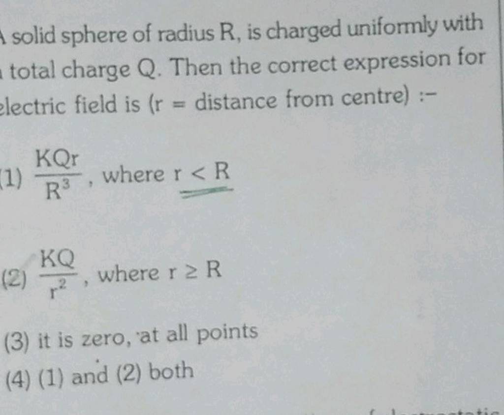 solid sphere of radius mathrmR, is charged uniformly with total charge Q...