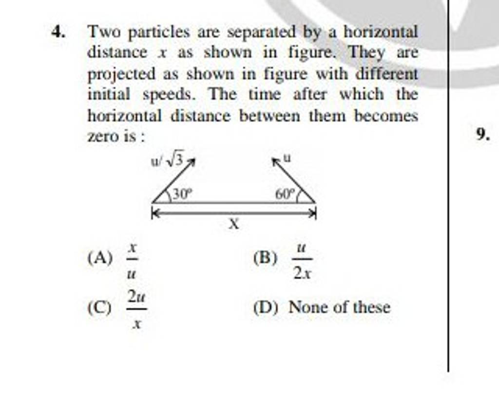Two particles are separated by a horizontal distance x as shown in figure..