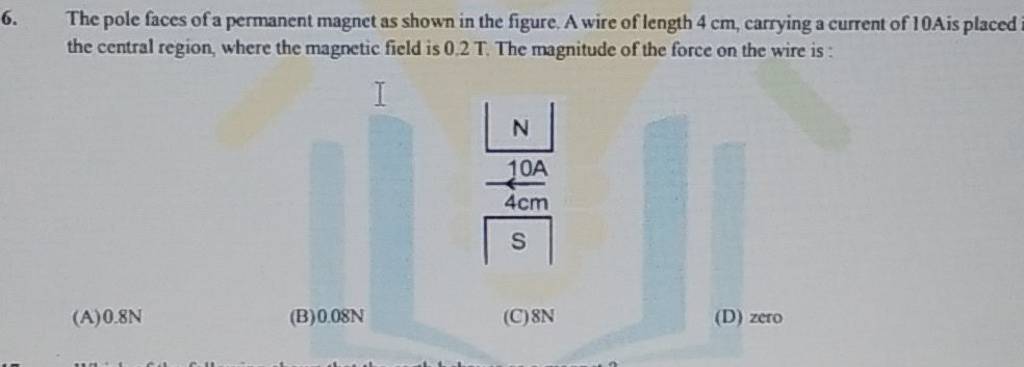 The pole faces of a permanent magnet as shown in the figure. A wire of le..