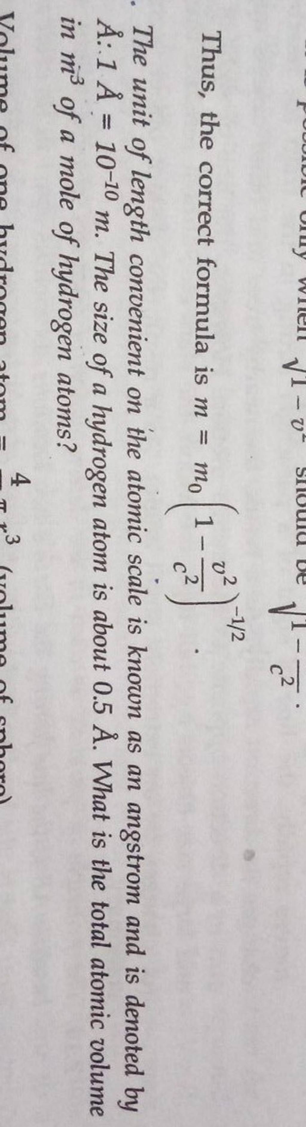 Thus, the correct formula is m=m0 left(1−fracv2c2ight)−1/2. The unit of l..