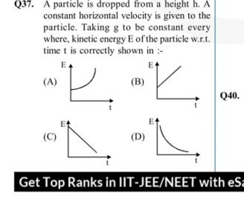 Q37. A particle is dropped from a height mathrmh. A constant horizontal v..