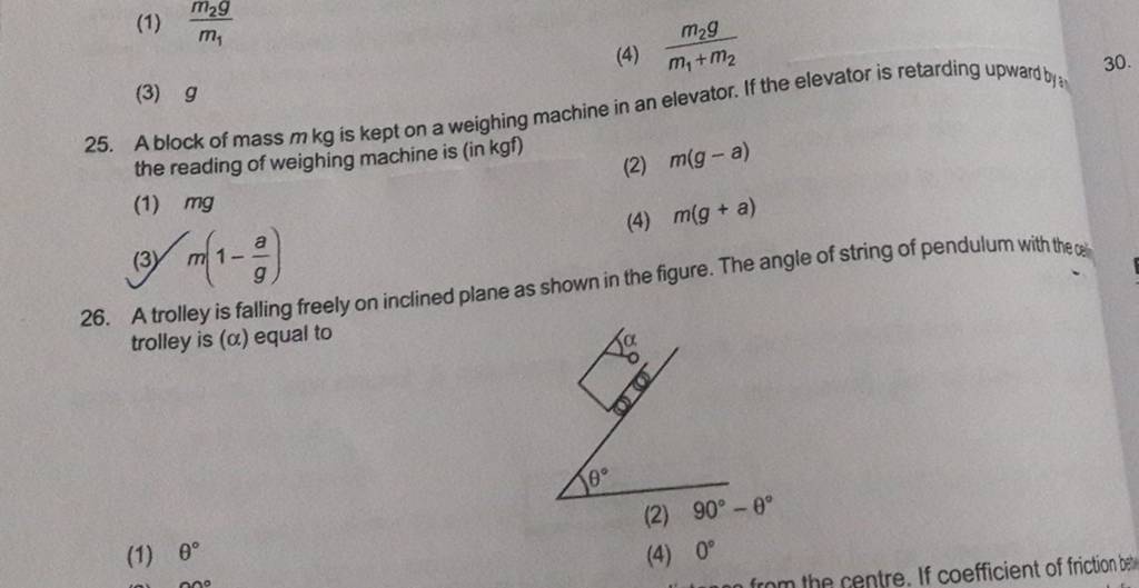 A trolley is falling freely on inclined plane as shown in the figure. The..
