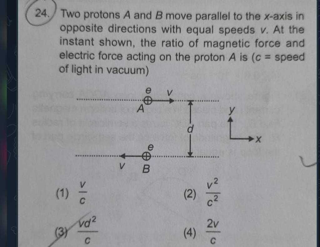 Two protons A and B move parallel to the x-axis in opposite directions wi..