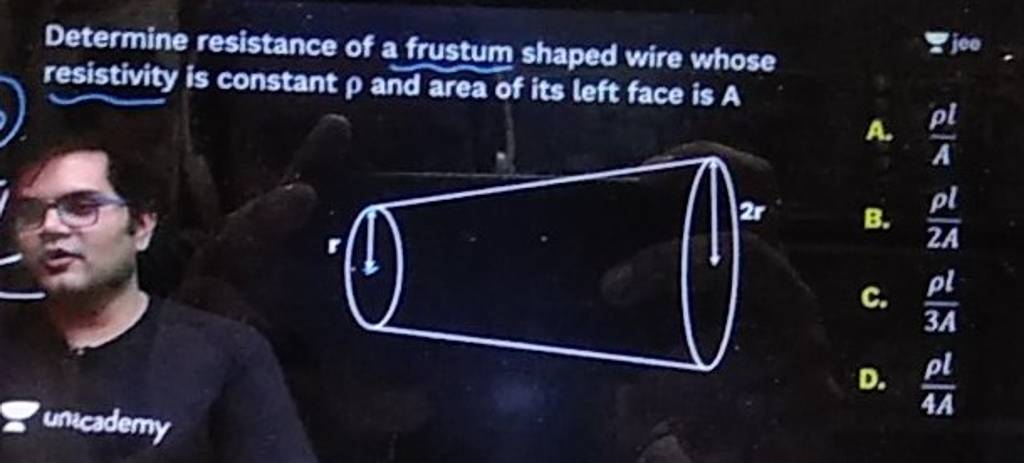 Determine resistance of a frustum shaped wire whose resistivity is consta..