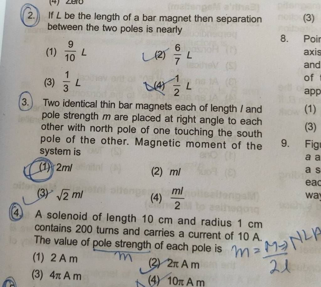 (3.) Two identical thin bar magnets each of length / and pole strength m