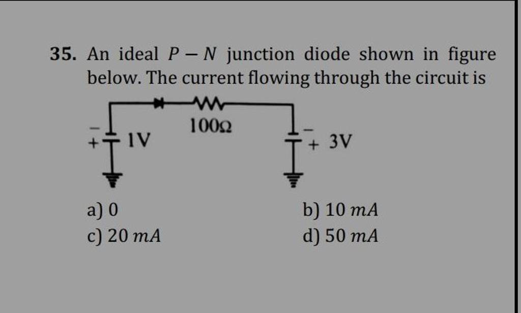 An ideal P−N junction diode shown in figure below. The current flowing th..