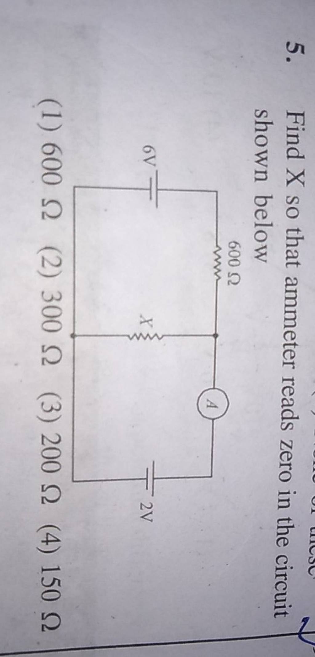 Find X So That Ammeter Reads Zero In The Circuit Shown Below Filo