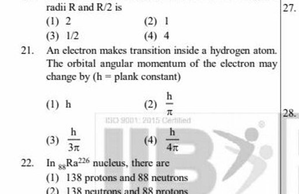 An Electron Makes Transition Inside A Hydrogen Atom The Orbital Angular