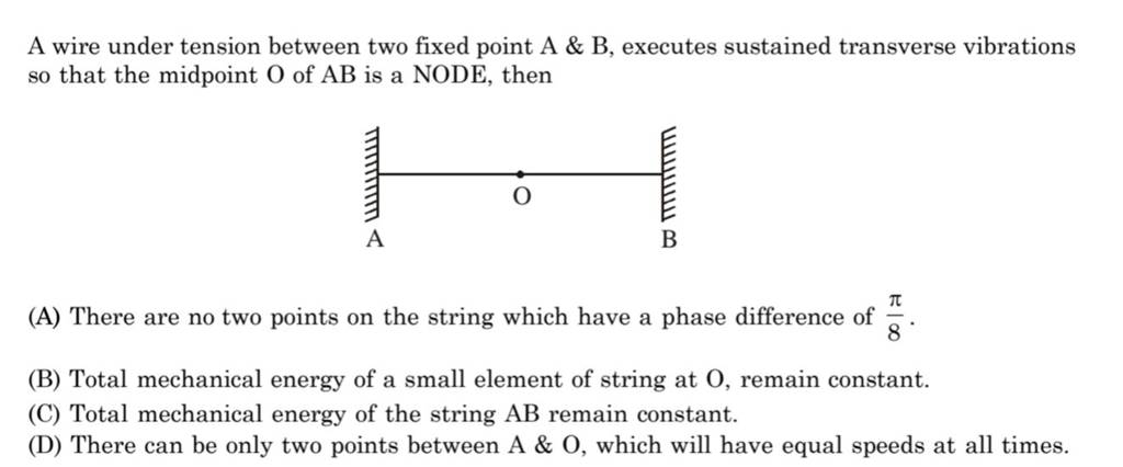 A wire under tension between two fixed point A & B, executes sustained tr..