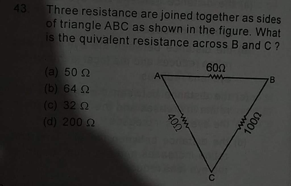 Three resistance are joined together as sides of triangle ABC as shown in..