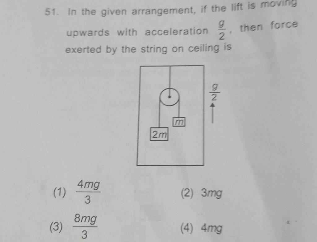 In the given arrangement, if the lift is moving upwards with acceleration..