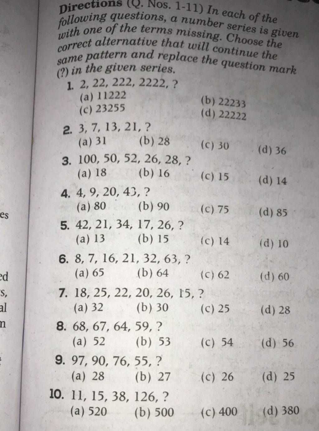 97,90,76,55, ? | Filo