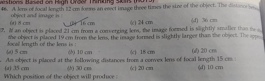 A lens of focal length 12mathrm cm forms an erect image three times the s..