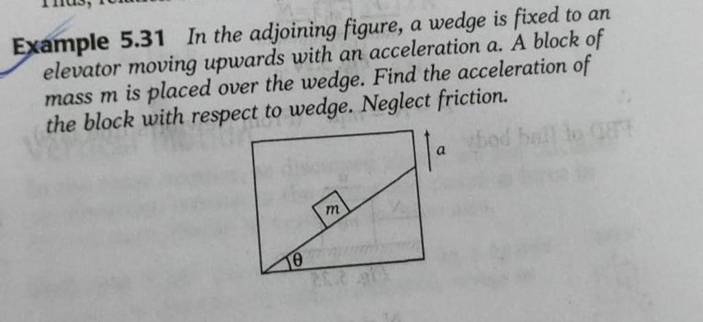 Example 5.31 In the adjoining figure, a wedge is fixed to an elevator mov.. Example 5.31 In the adjoining figure, a wedge is fixed to an elevator mov..