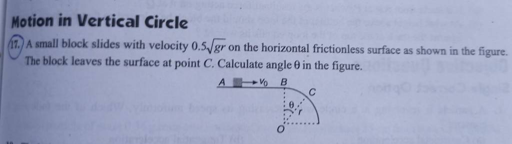 Motion in Vertical Circle (17.) A small block slides with velocity 0.5sqr..