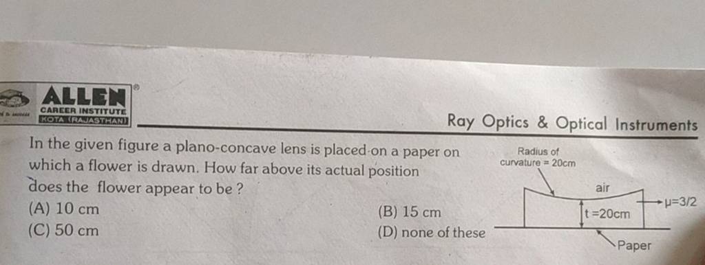 In the given figure a plano-concave lens is placed-on a paper which a flo..