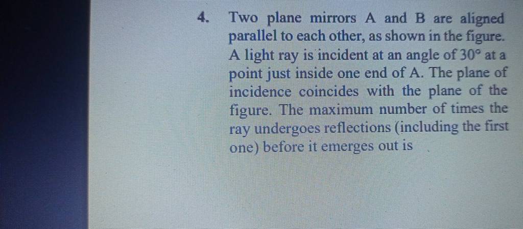 4. Two plane mirrors A and B are aligned parallel to each other, as shown..