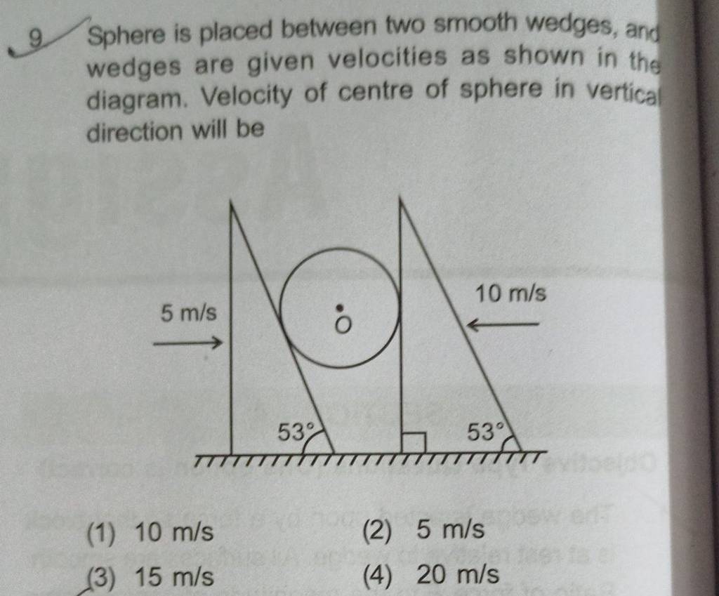 Sphere is placed between two smooth wedges, and wedges are given velociti..