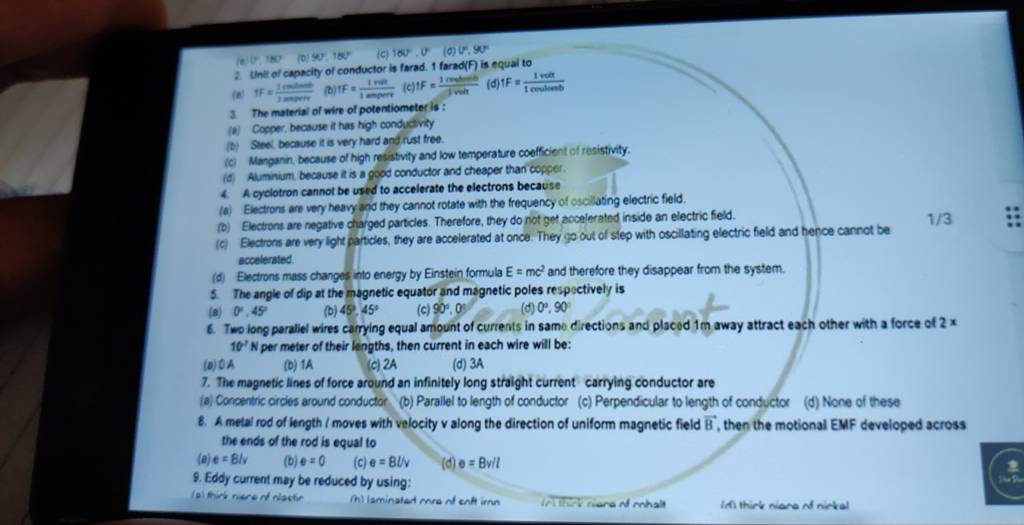 Unil of capacity of conductor is farad. 1 farad(F) is equal to 2. The mat..