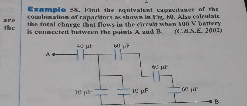 Extample 58. Find the equivalent capacitance of the combination of capaci..