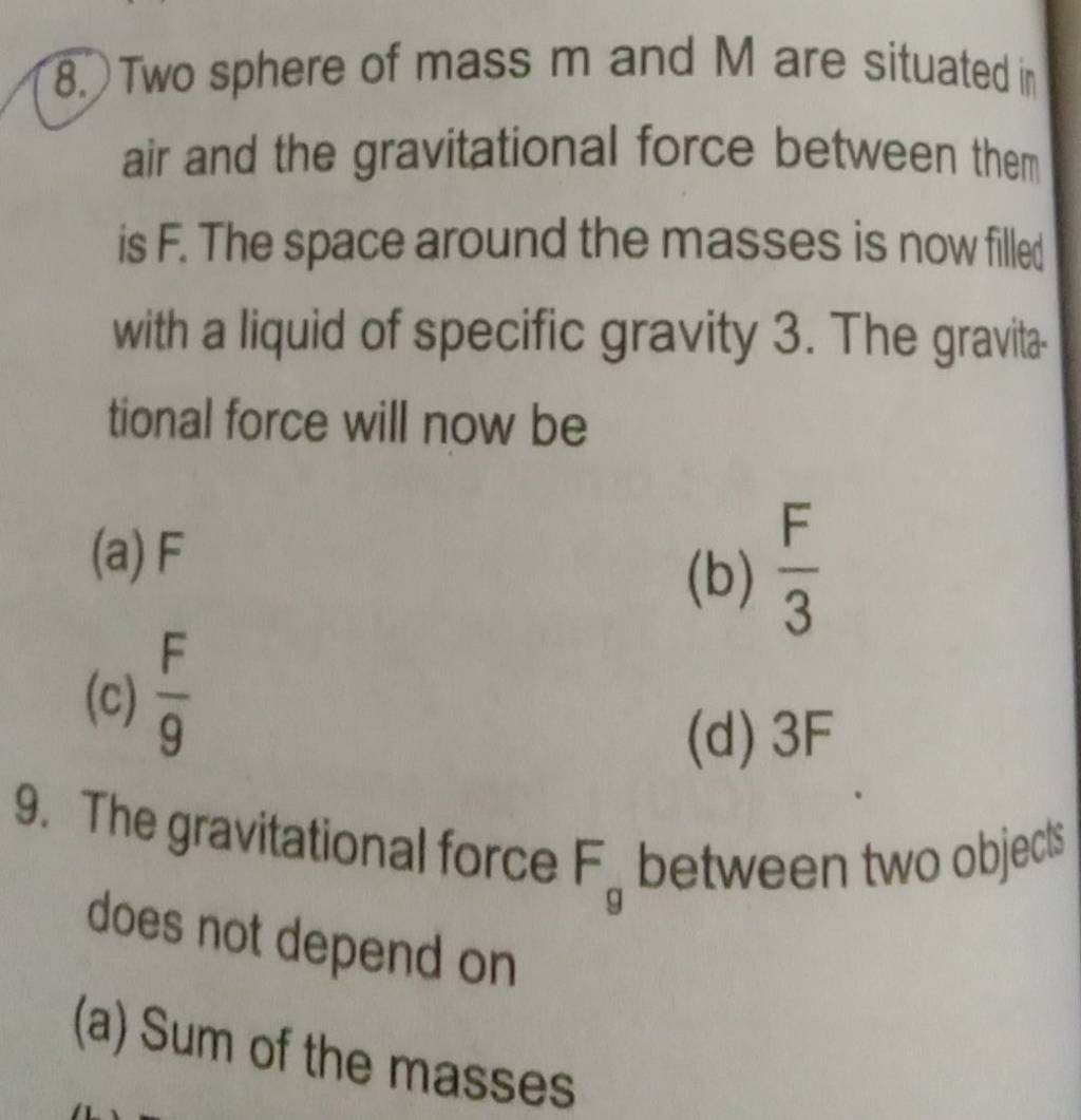 The Gravitational Force Fg Between Two Objects Does Not Depend On Filo