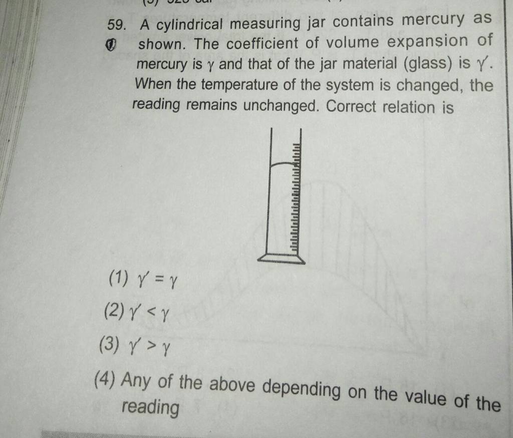A cylindrical measuring jar contains mercury as (10) shown. The coefficie..