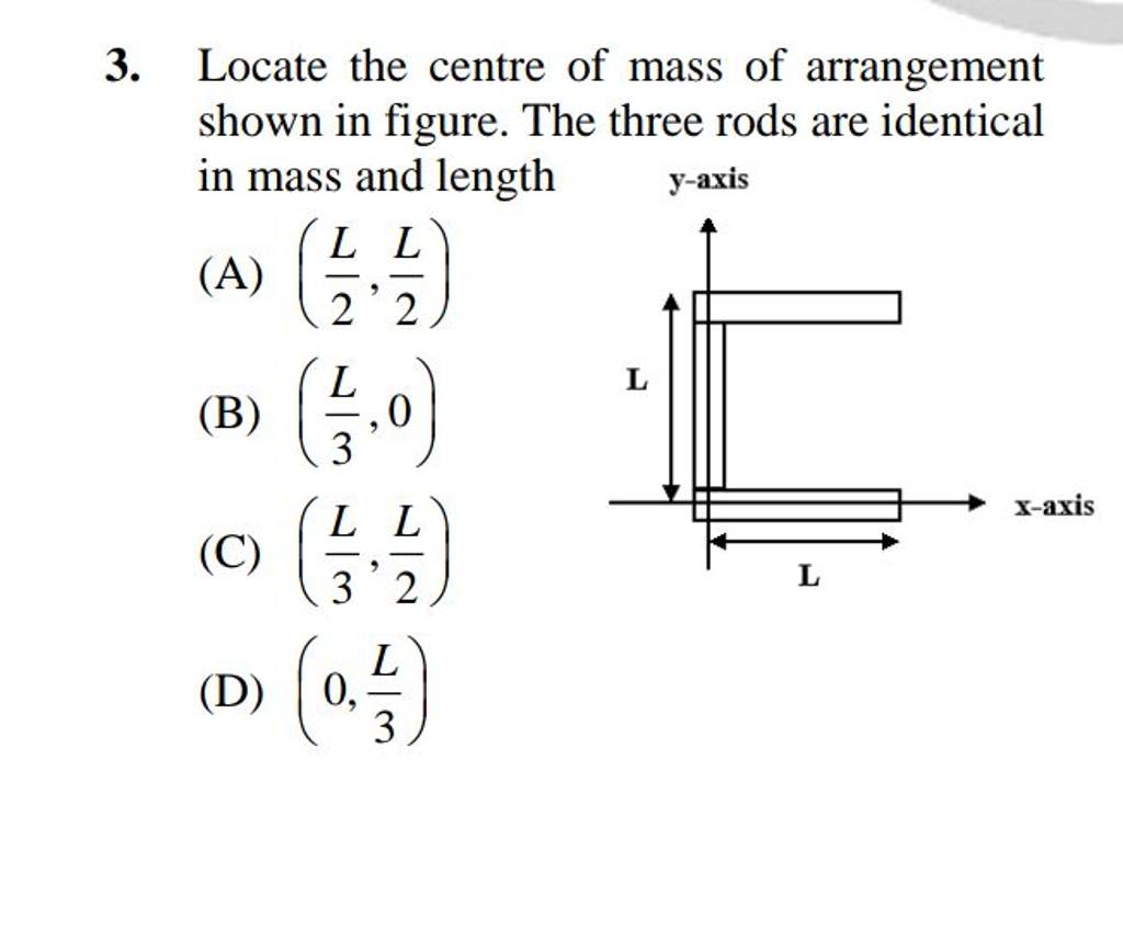 Locate the centre of mass of arrangement shown in figure. The three rods